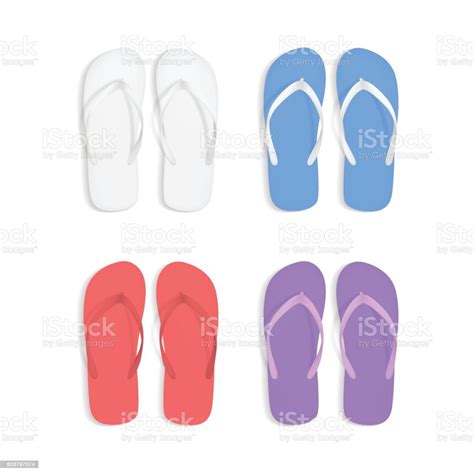 현실적인 3d 화려한 플립 퍼 비치 슬리퍼 샌들 설정합니다 벡터 개념에 대한 스톡 벡터 아트 및 기타 이미지 개념 고무 날씨 Istock