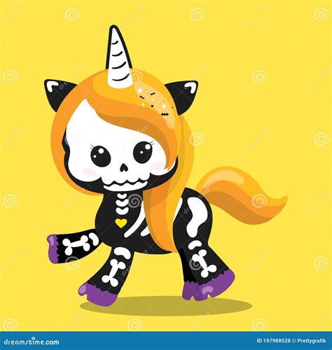 Skeleton Unicorn Orange Left 02 Stock Vector Illustration Of Cartoon Unicorn 197988528