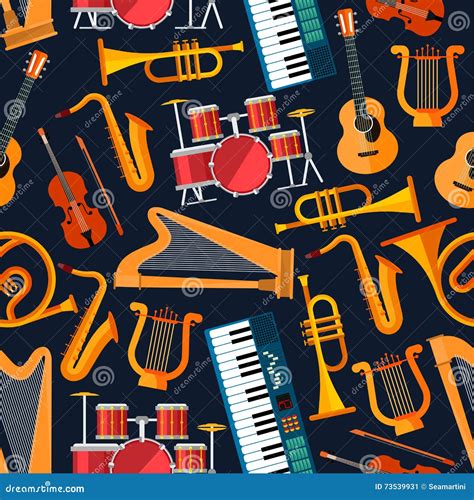 Seamless Flat Musical Instruments Pattern Stock Vector Illustration