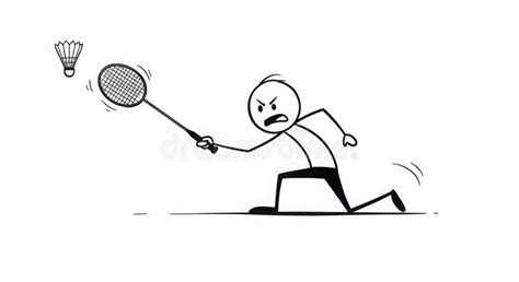 Angry Stick Figure Player Strikes A Badminton Shuttlecock Stock