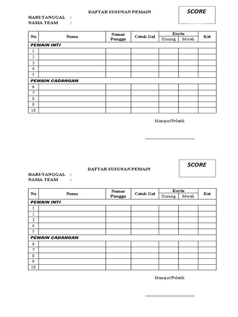Tabel Daftar Susunan Pemain Pdf