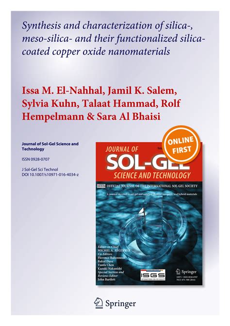 Pdf Synthesis And Characterization Of Silica Meso Silica And Their