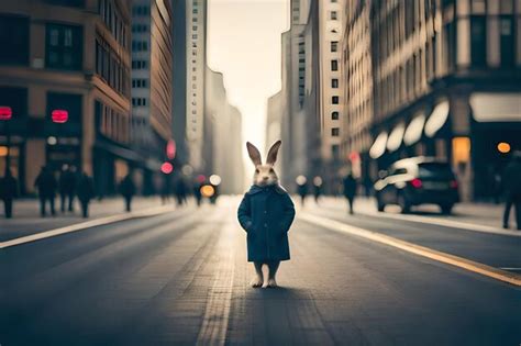 Premium Ai Image A Bunny Wearing A Bunny Suit Is Walking Down The Street