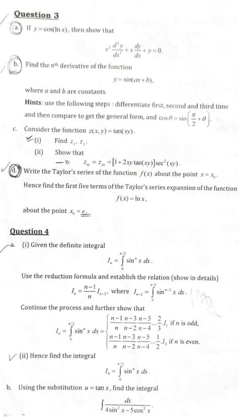 solved question 3a ﻿if y cos lnx ﻿then show