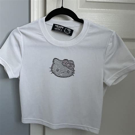 Forever 21 X Hello Kitty Rhinestone Cropped Tee Depop
