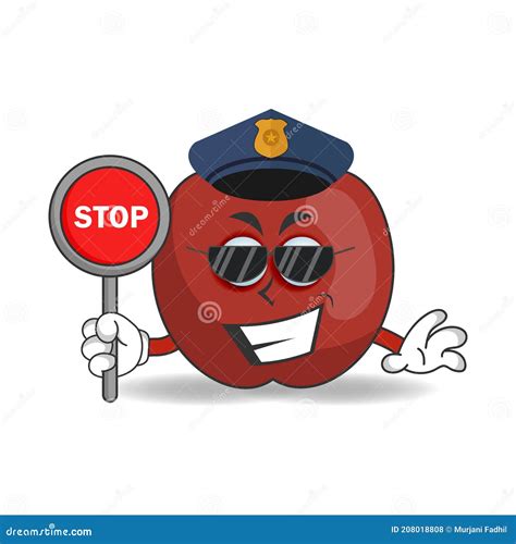 The Apple Mascot Character Becomes A Policeman Vector Illustration