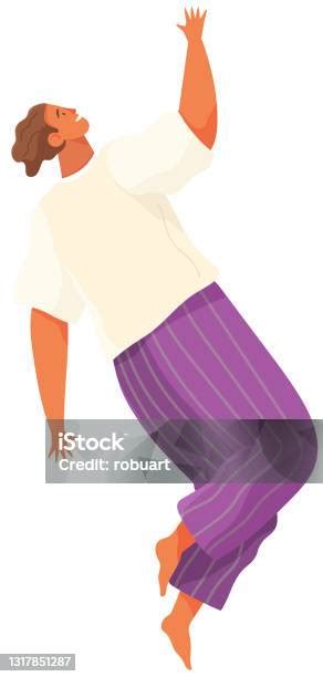 Kartun Perempuan Melonjak Dan Terbang Di Udara Bermimpi Ilustrasi