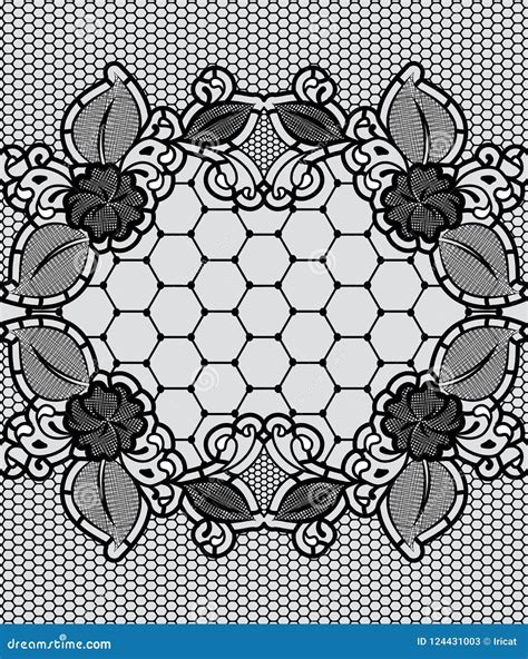 Black Lace Frame Background With Grid Floral Pattern Stock Vector