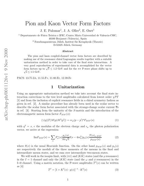Pdf Pion And Kaon Vector Form Factors A Chiral Unitary Approach