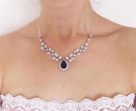 Saphire Bridal Necklace Set Blue Crystal Wedding Necklace Etsy