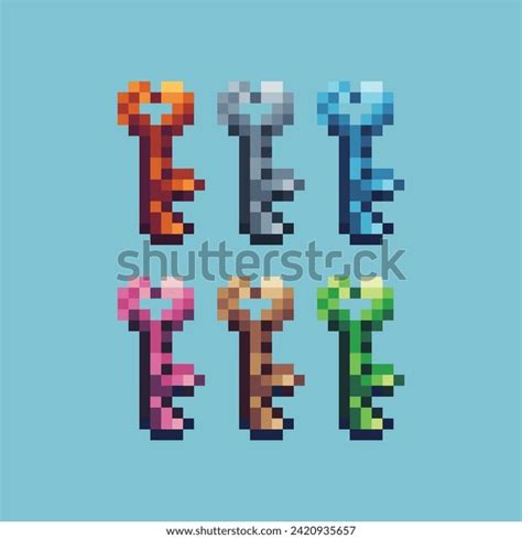 Pixel Art Sets Icon Heart Key Stock Vector Royalty Free Shutterstock