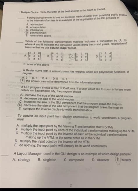 Solved 1 Multiple Choice Write The Letter Of The Best