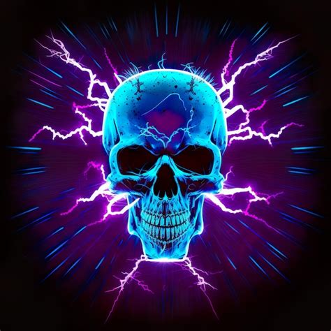 Premium Photo Neon Luminous Skull Glow Lightning