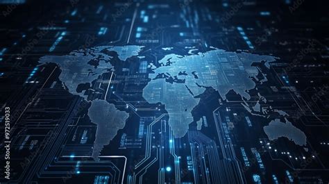 Polygon World Map With Blockchain Technology Peer To Peer Network On Blue Background Highly