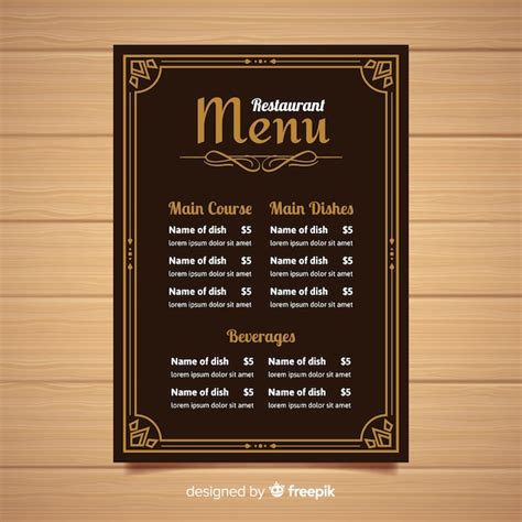 Free Vector Elegant Restaurant Menu Template With Vintage Typography