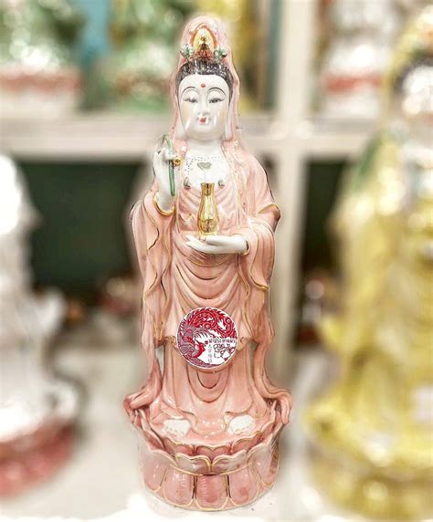 พระแม่กวนอิม ปางประทานพร ยืนบัว มือถือต้นหลิว ลูกแก้ว เนื้อเซรามิค ขนาด