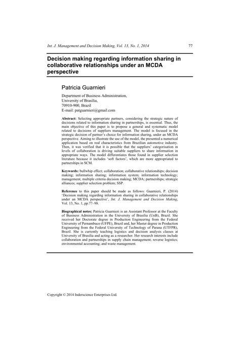 Pdf A Multicriteria Decision Model For Collaborative Partnerships In Supplier Strategic Management