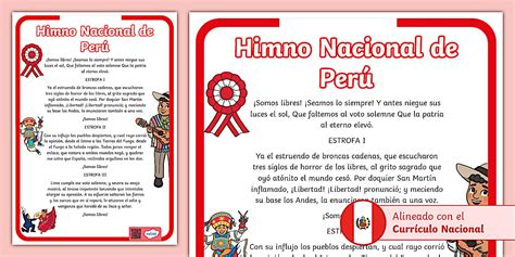 Free Gratis Himno Nacional Del Perú Letra Materiales Twinkl
