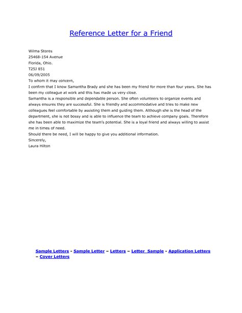 Reference Letter Sample For A Friend