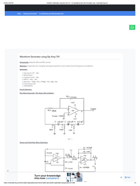 Waveform Generator Using Op Amp 741 Ic Applications And Hdl Simulation Lab Pdf Electronic