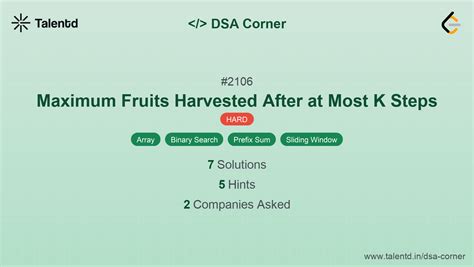 maximum fruits harvested after at most k steps dsa problem talentd