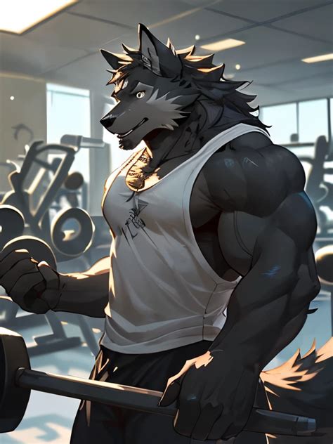 Solo Wolf Anthro Male Black Body SeaArt AI