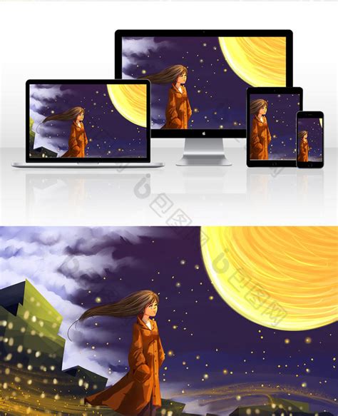 暖色风中秋思念插画图片 包图网
