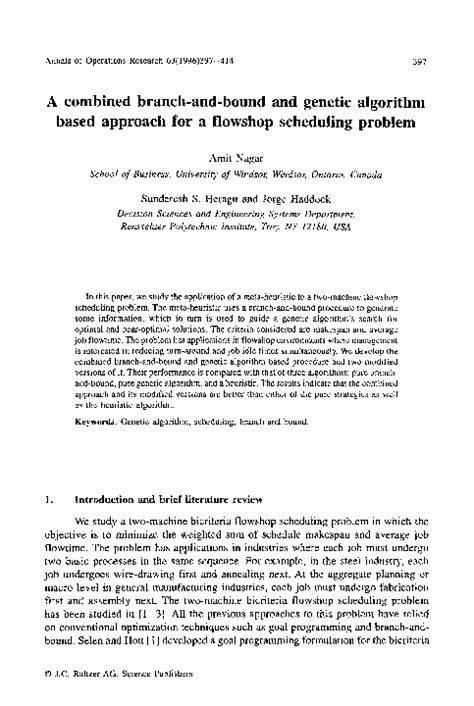 Pdf A Combined Branch And Bound And Genetic Algorithm Based Approach For A Flowshop Scheduling