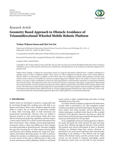 Pdf Geometry Based Approach To Obstacle Avoidance Of