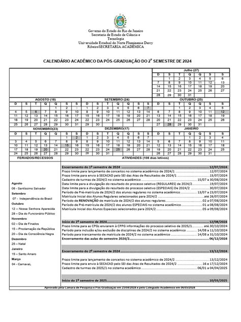 Calendario Academico Da Pos Aprovada Cppg 25 04 2024 1 Pdf