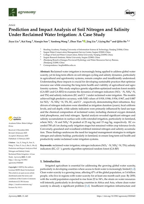(PDF) Prediction and Impact Analysis of Soil Nitrogen and Salinity Under Reclaimed Water ...