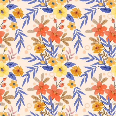 Premium Vector Colorful Flowers And Leaf Design Seamless Pattern Can