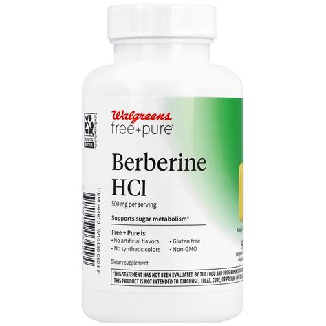Walgreens Free And Pure Berberine Hcl 500 Mg Vegetarian Capsules Walgreens