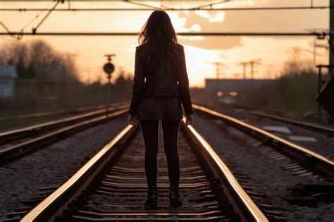 Premium Ai Image Girl On The Railroad Tracks Generative Ai