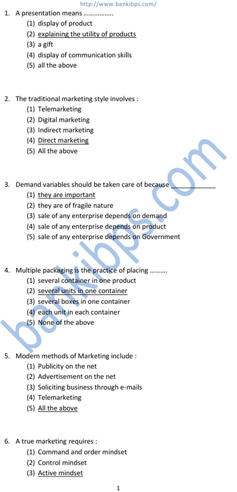 Marketing Aptitude Questions And Answers Banking Marketing Knowledge