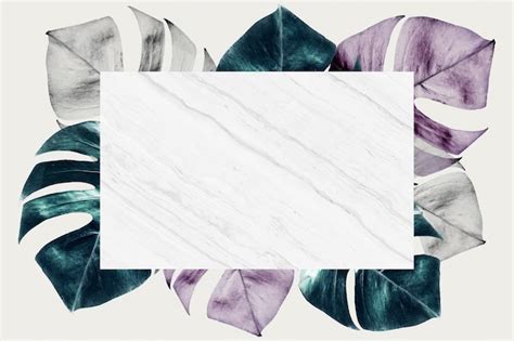 Free Vector Rectangle Frame On Metallic Split Leaf Pattern Background