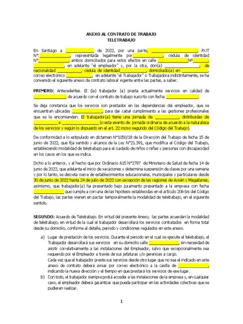 Anexo Al Contrato De Trabajo Teletrabajo Hipotesis Articulo 206 Bis