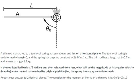Solved A Thin Rod Is Attached To A Torsional Spring As Se Chegg