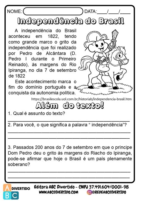 Atividades sobre a Independência do Brasil Educação e Transformação