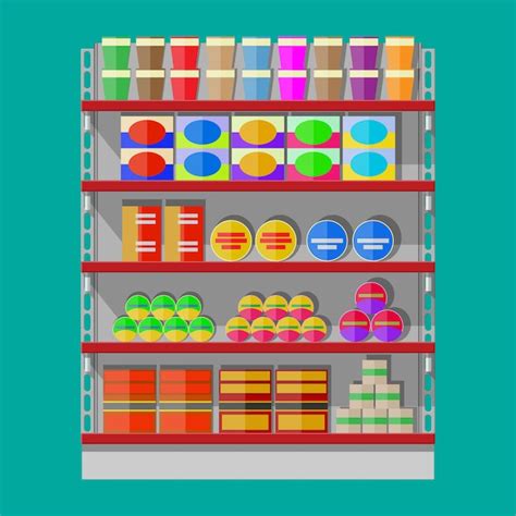 Estantes De Supermercado Con Comestibles Vector Premium