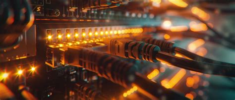 Premium Photo The Ethernet Cables Are Connected To The Router Ports With Blinking Lights The