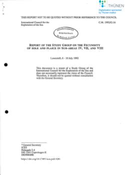 Report Of The Study Group On Fecundity Of Sole And Plaice In Sub Areas
