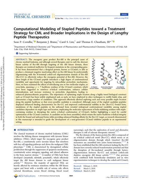 Pdf Computational Modeling Of Stapled Peptides Towards A Treatment Strategy For Cml And