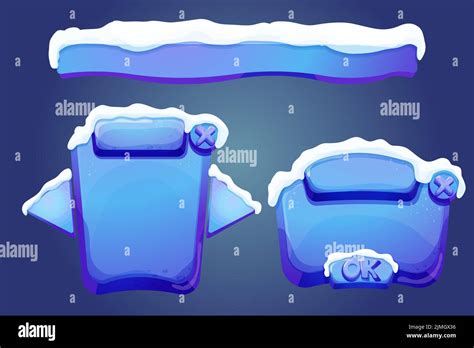 Set Winter Ice Fantasy Interface Template Game Menu With Snow In Cartoon Style Isolated On White