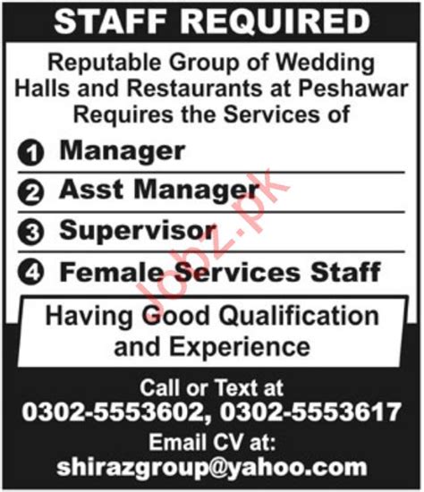 Wedding Halls And Restaurants Jobs 2019 In Peshawar Kpk 2025 Job