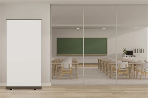 Premium Photo An Empty Mockup Poster Stand On The Floor In Front Of A Contemporary Minimalist