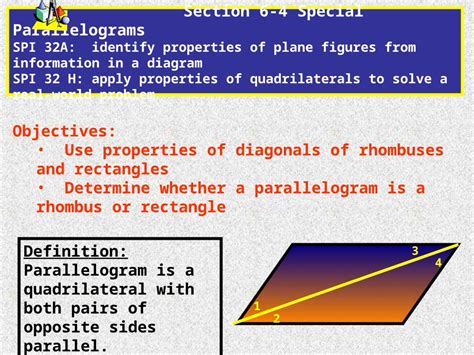 PPT Section 6 4 Special Parallelograms SPI 32A Identify Properties Of Plane Figures From