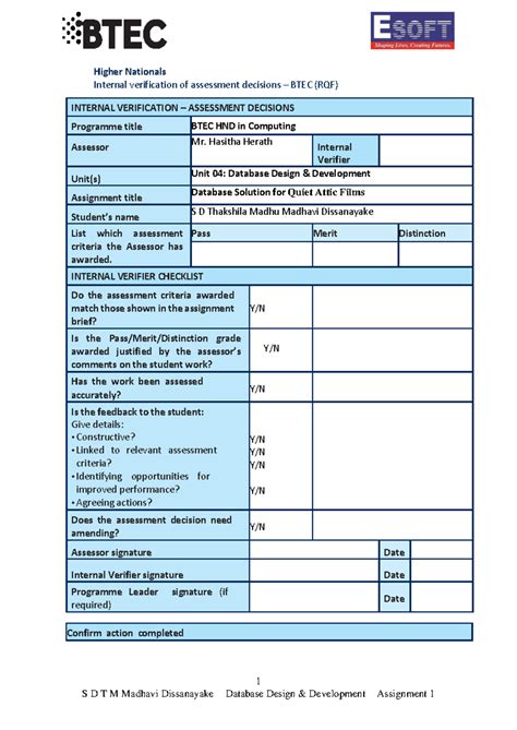 Database Sample 1 Higher Nationals Internal Verification Of