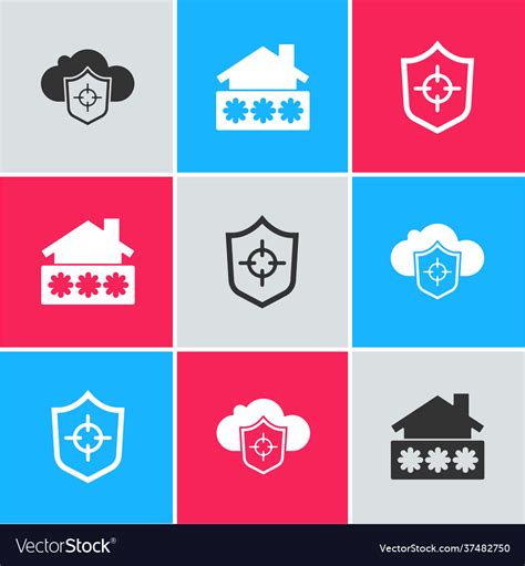 Set Cloud And Shield House With Password Vector Image