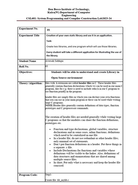 Experiment No5 Download Free Pdf Library Computing Computer Program